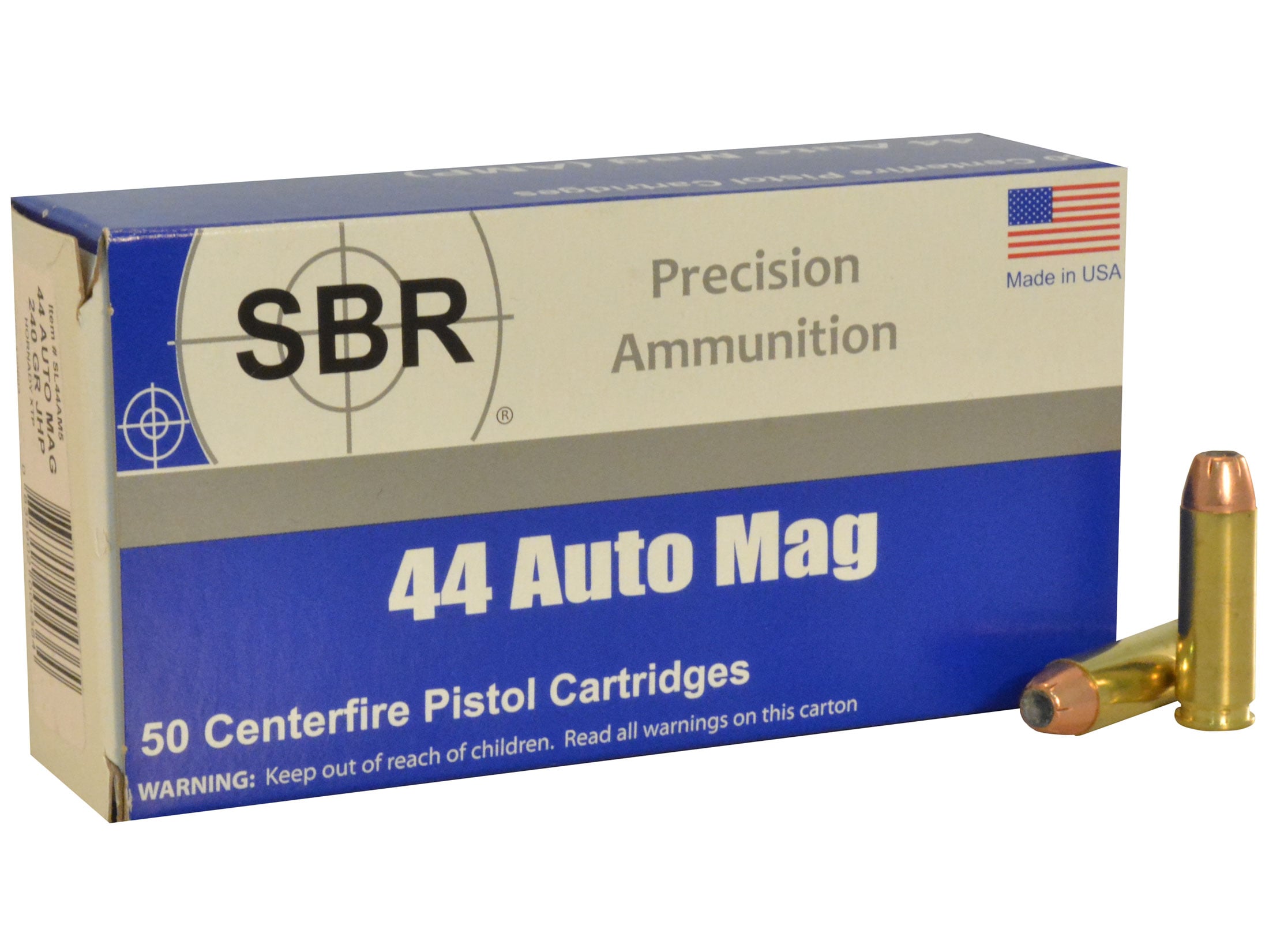 SBR Ammo 44 Auto Mag (AMP) 240 Grain Hornady XTP Box of 50