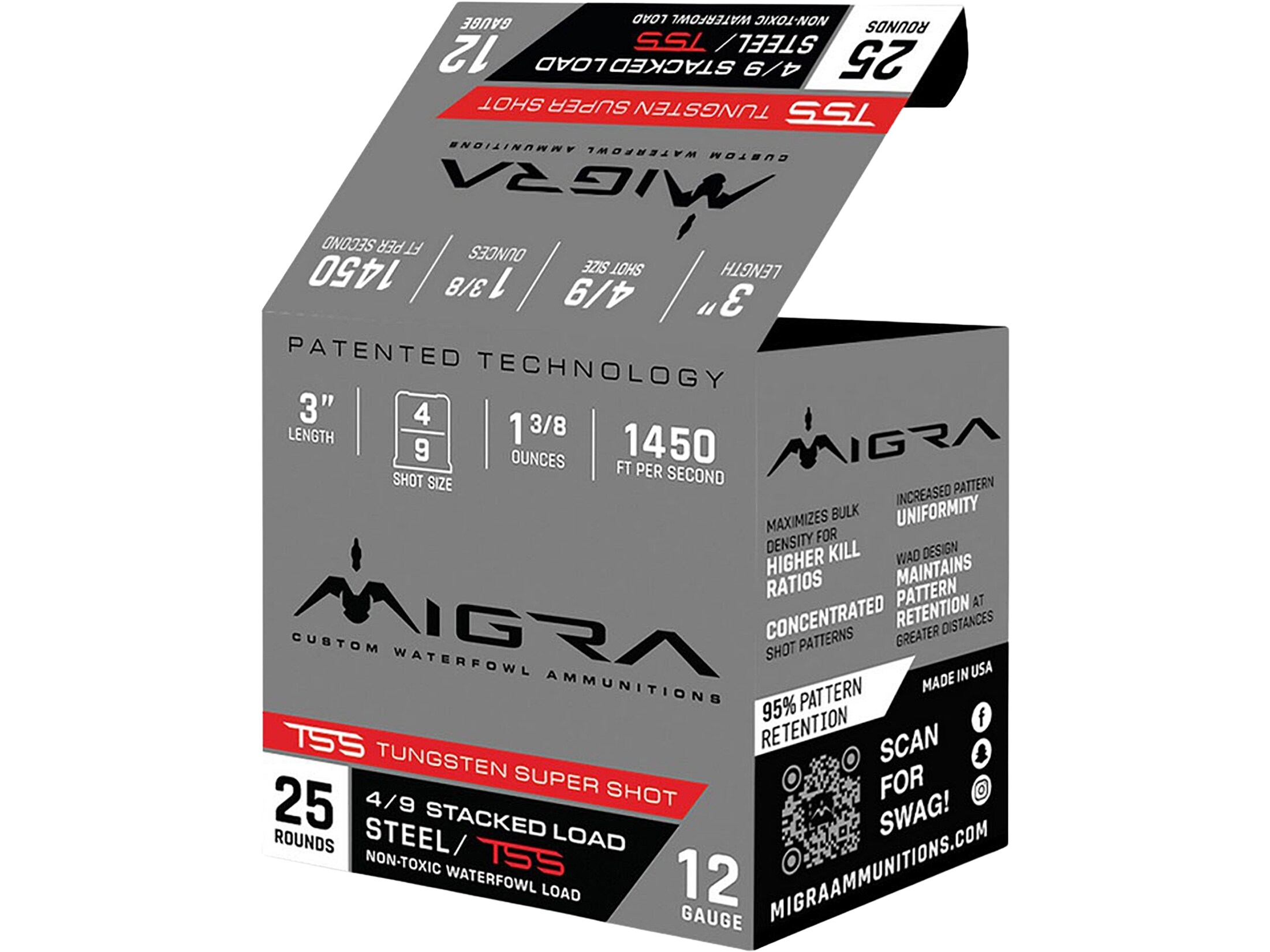 Migra TSS Waterfowl 12 Ga Ammo 3 #4 #9 Steel Tungsten Shot 1-3/8oz Box