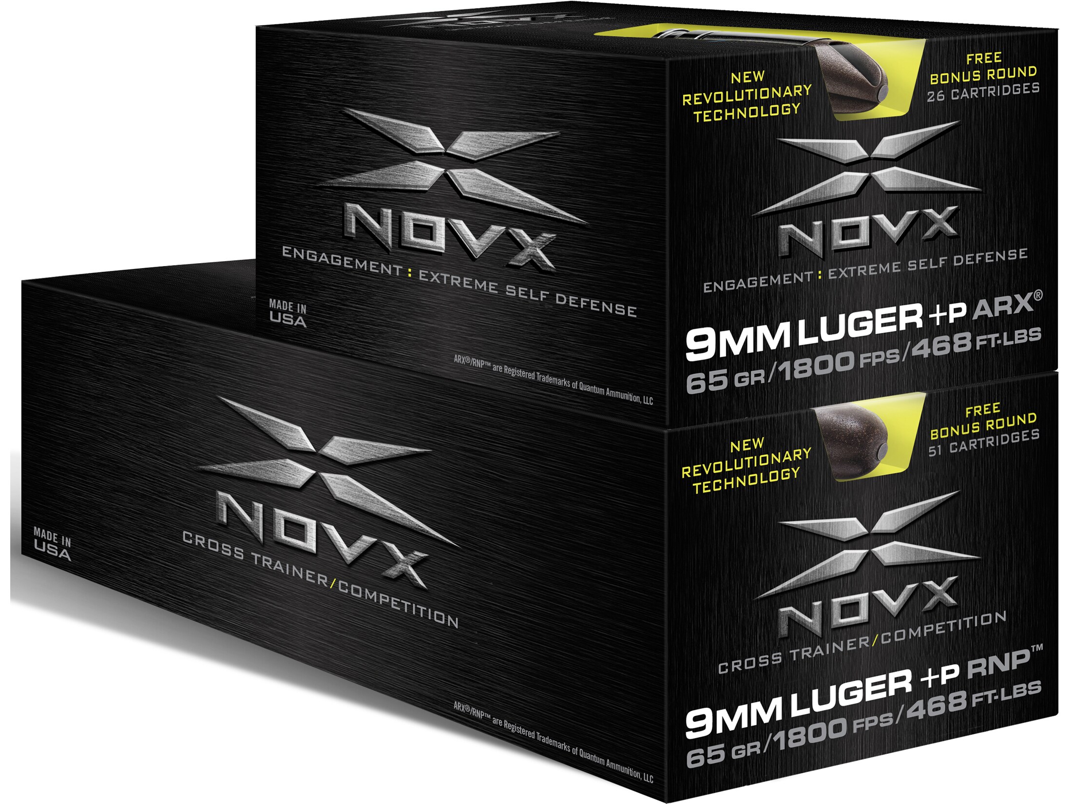 NovX 9mm Luger +P Ammo 65 Grain Fluted 65 Grain Inceptor RNP Lead Free