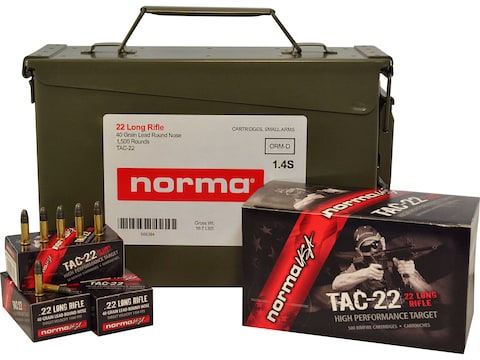 Norma TAC-22 Ammo 22 Long Rifle 40 Grain Lead Round Nose Ammo Can of
