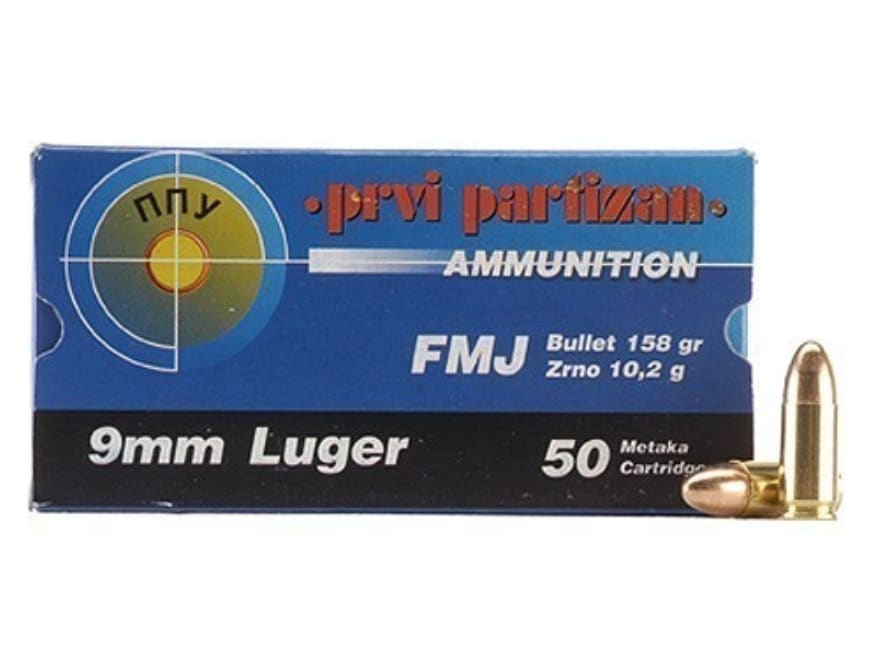 PPU Ammo 9mm Luger 158 Grain Full Metal Jacket Box of 50