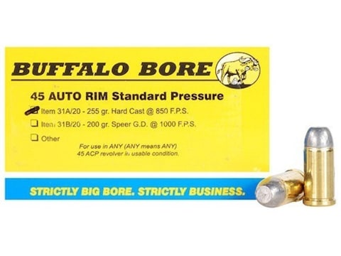 Buffalo Bore Ammo 45 Auto Rim (Not ACP) 255 Grain Hard Cast Lead Flat