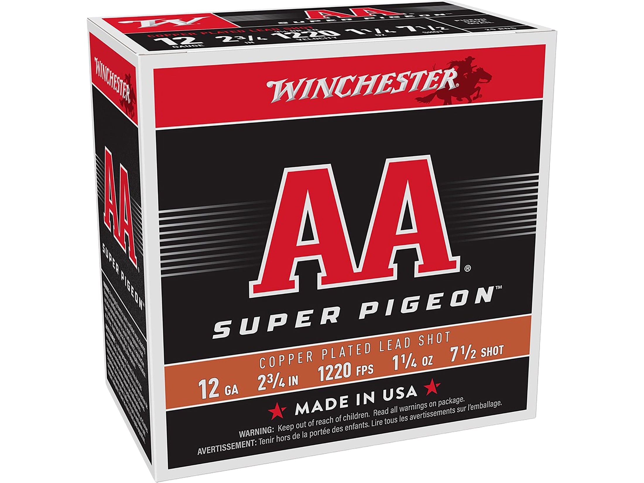 Winchester AA Super Pigeon 12 Ga Ammo 2-3/4 #7-1/2 Lead Shot 1-1/4oz
