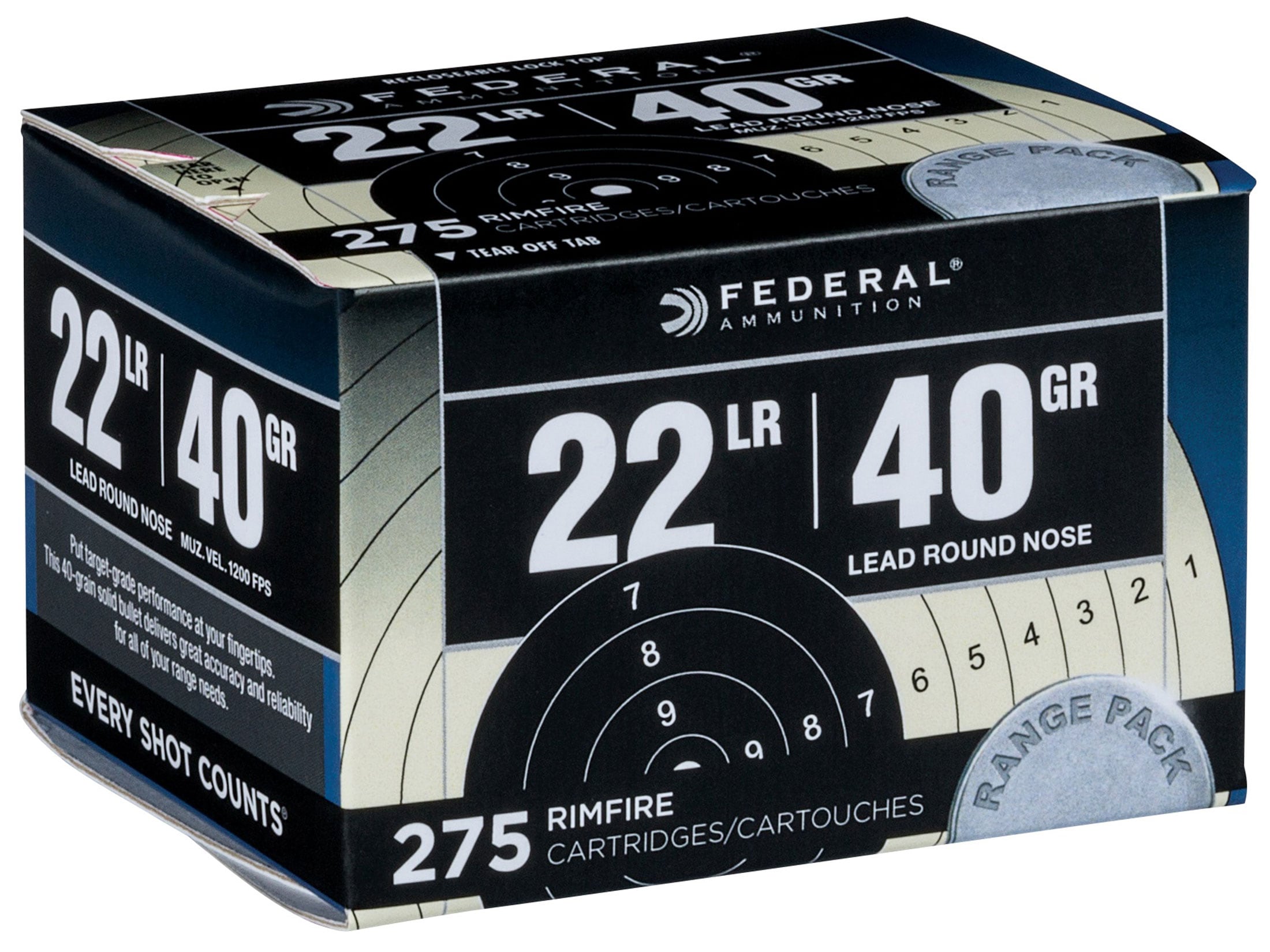 Federal Target Pack 22LR Ammo 40 Grain Round Nose Box of 275