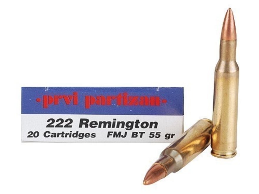 PPU Ammo 222 Remington 55 Grain Full Metal Jacket Boat Tail Box of 20