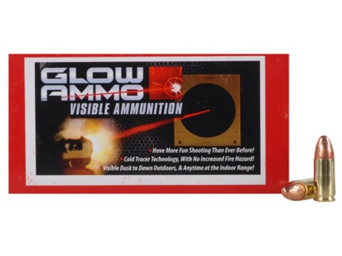 Glow Ammo Visible Ammo 9mm Luger 124 Grain Round Nose Box of 50