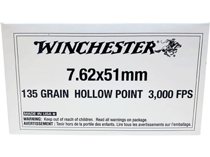 Winchester Ammo 7.62x51mm NATO 135 Grain Hollow Point Box of 20