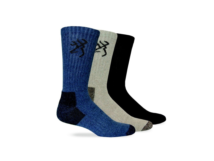 Browning Men's Casual Lightweight Crew Socks Cotton Blend Denim, Khaki