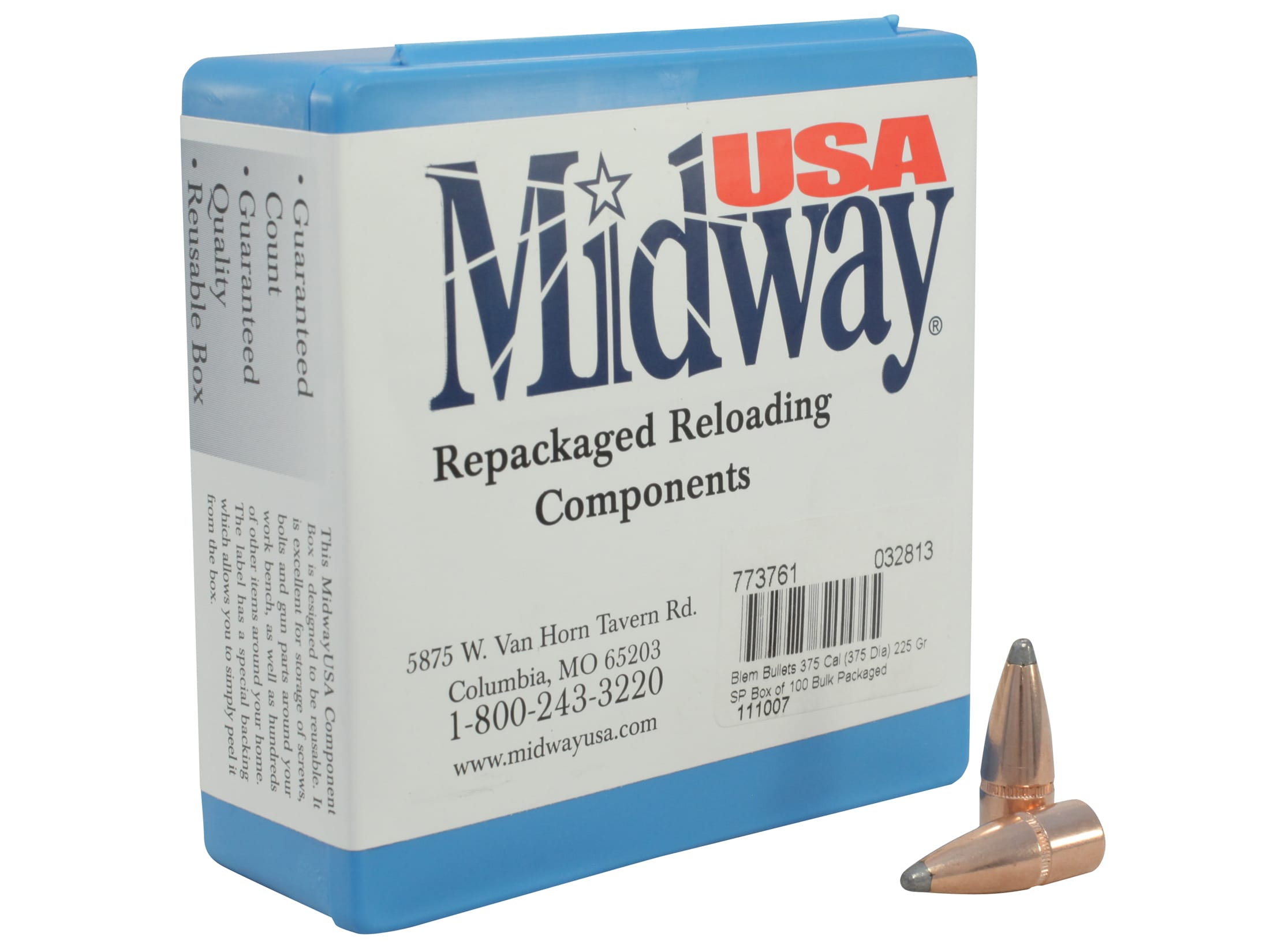 Factory Second 375 Cal (375 Diameter) Bullets 225 Grain Spitzer Box of