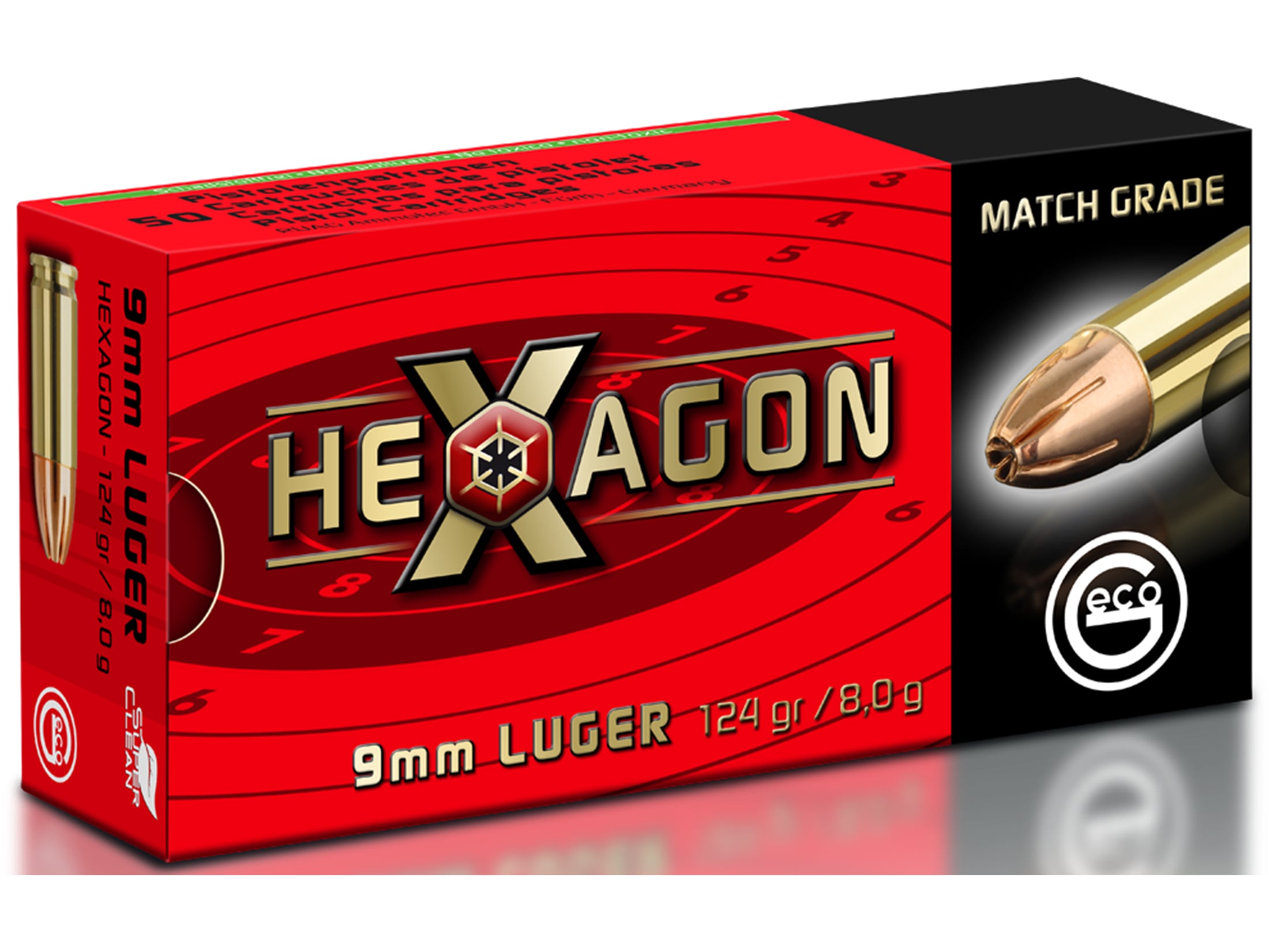 Geco Hexagon 9mm Luger Ammo 124 Grain Geco Hexagon Jacketed Hollow