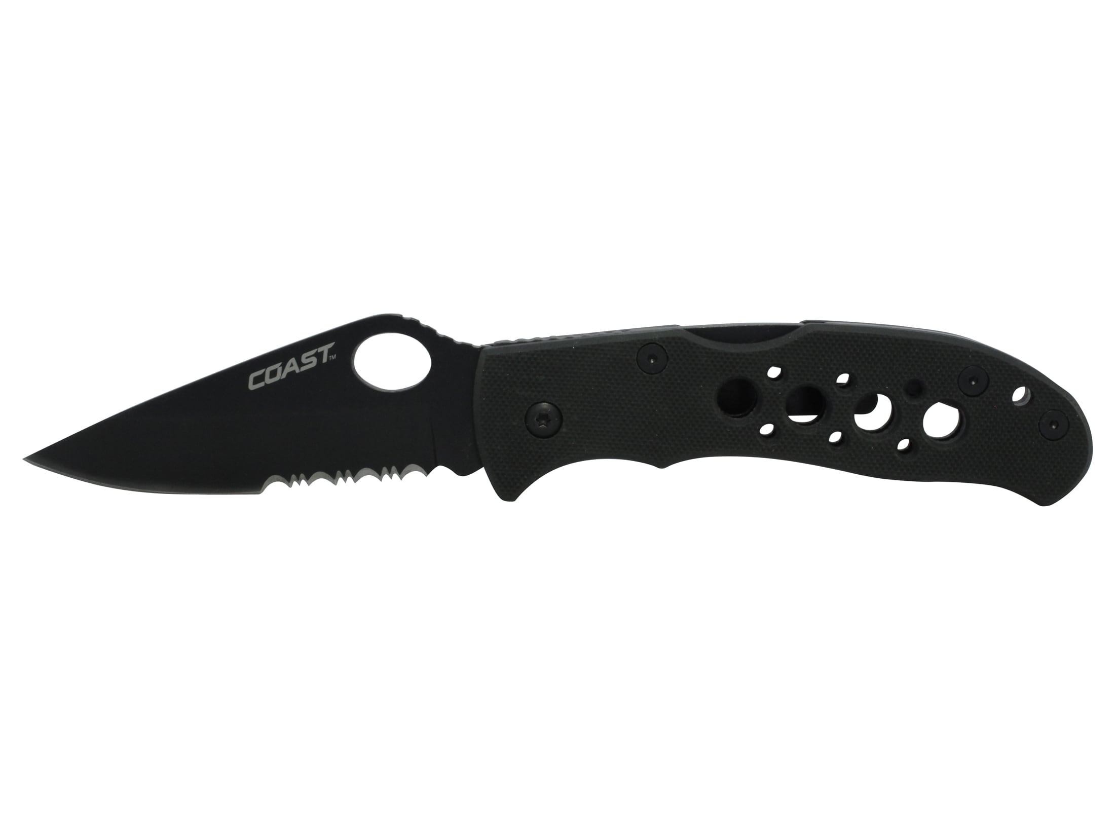 Coast BX312 Folding Knife 3.25 Serrated Clip Point 7Cr17 Black SS
