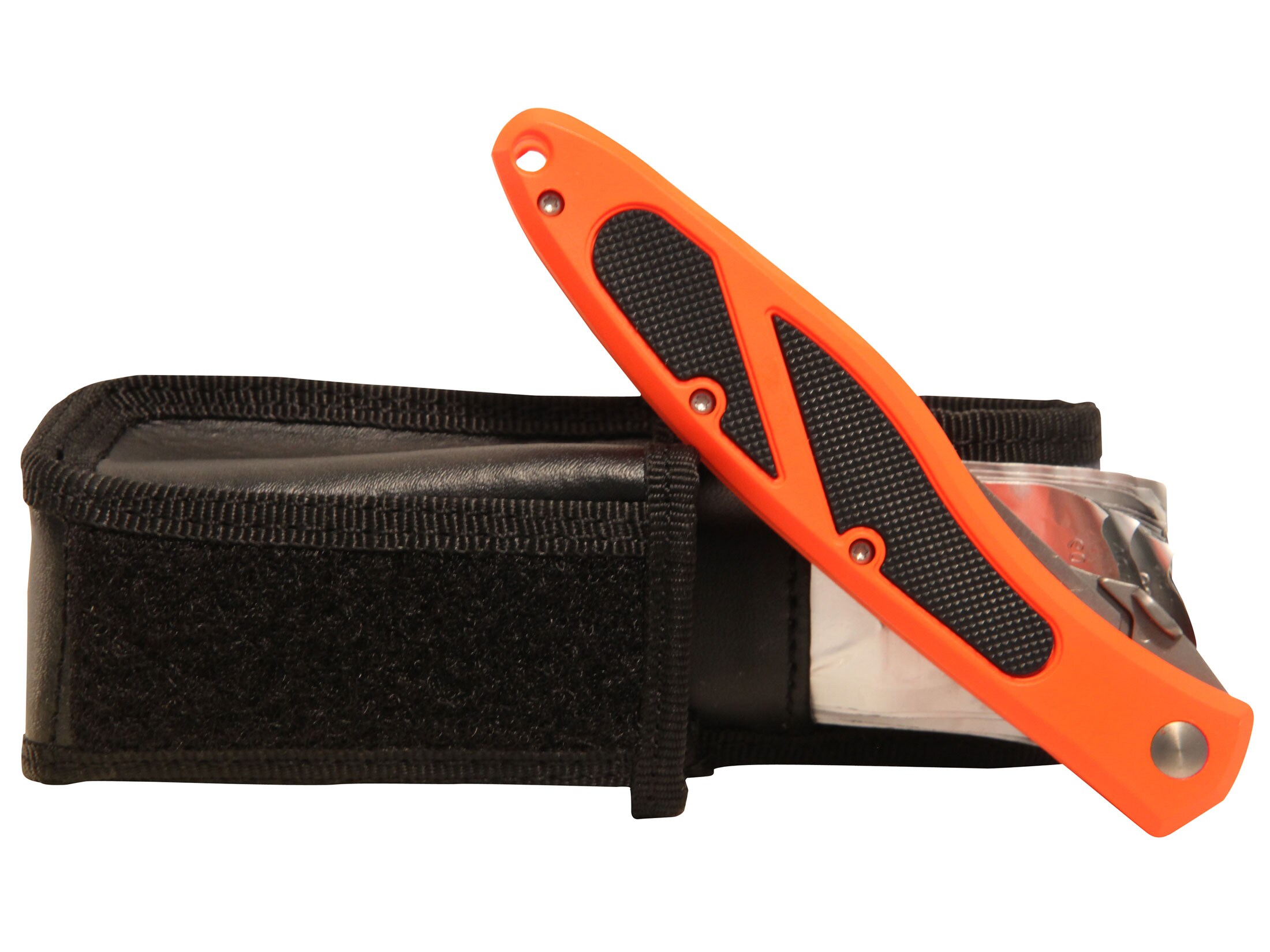 Havalon Piranta Edge Folding Skinning Knife ABS Handle Orange Leather