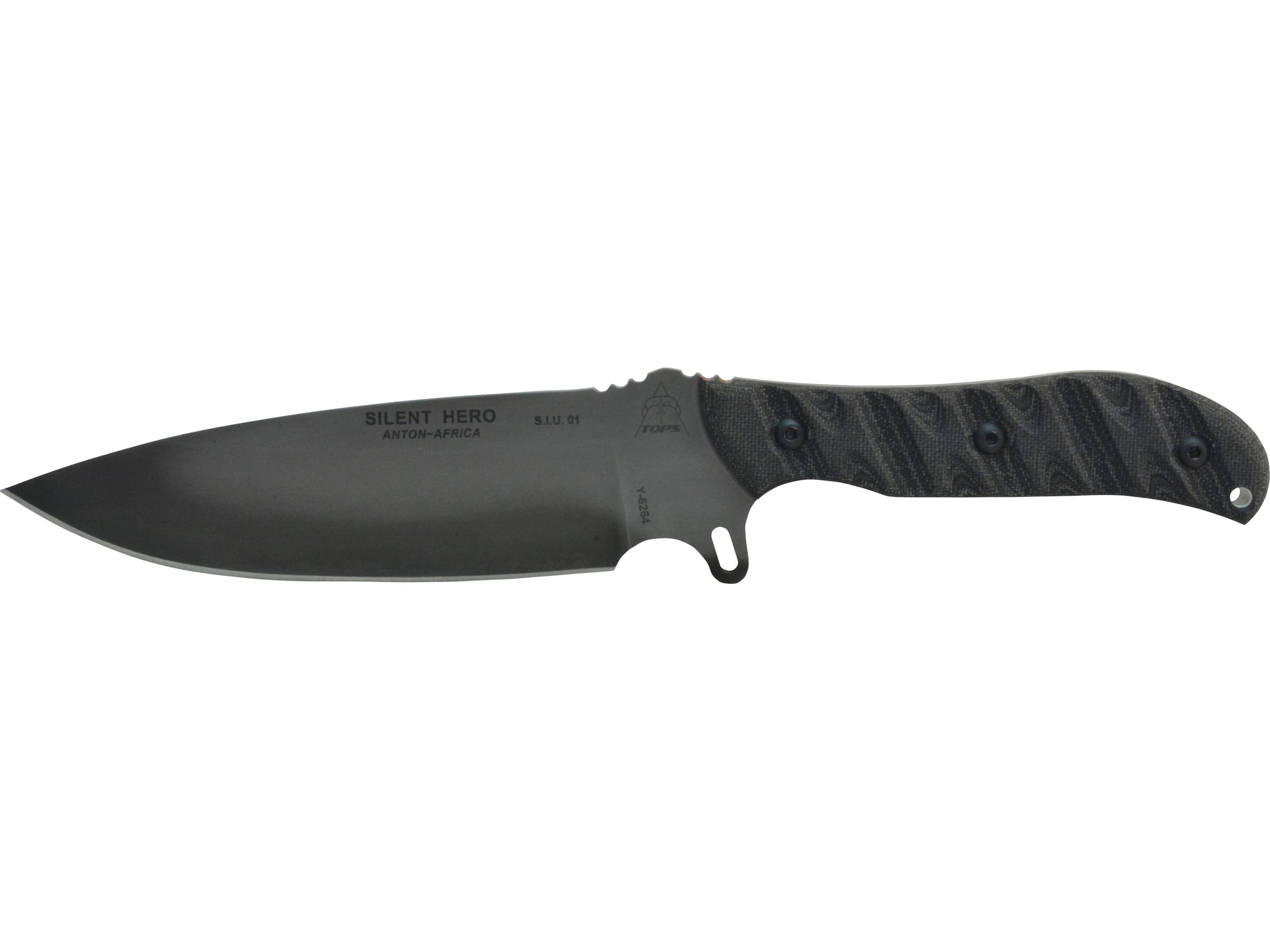 TOPS Silent Hero Fixed Blade Knife 6.38 Black Drop Point 1095 Carbon