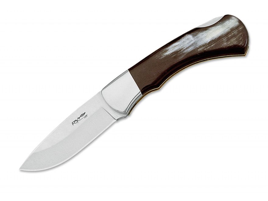 Fox Knives Silver 593 Folding Knife 2.4 Drop Point N690Co SS Blade Cow