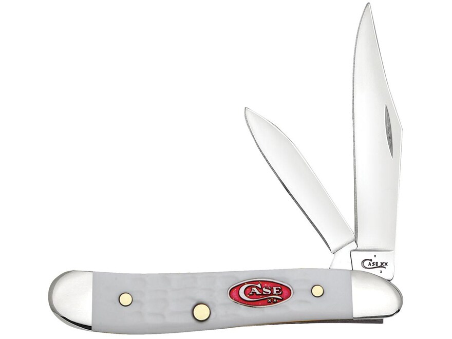 Case Peanut Folding Knife Clip Pen SS Blades Amber Bone Handle