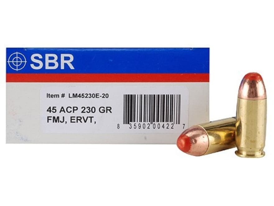 SBR LaserMatch Tracer Ammo 45 ACP 230 Grain Full Metal Jacket ERVT Box
