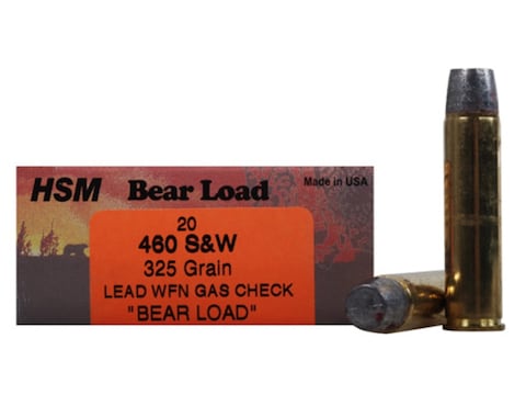 HSM Bear Ammo 460 S&W Mag 325 Grain Lead Wide Flat Nose Gas Check Box
