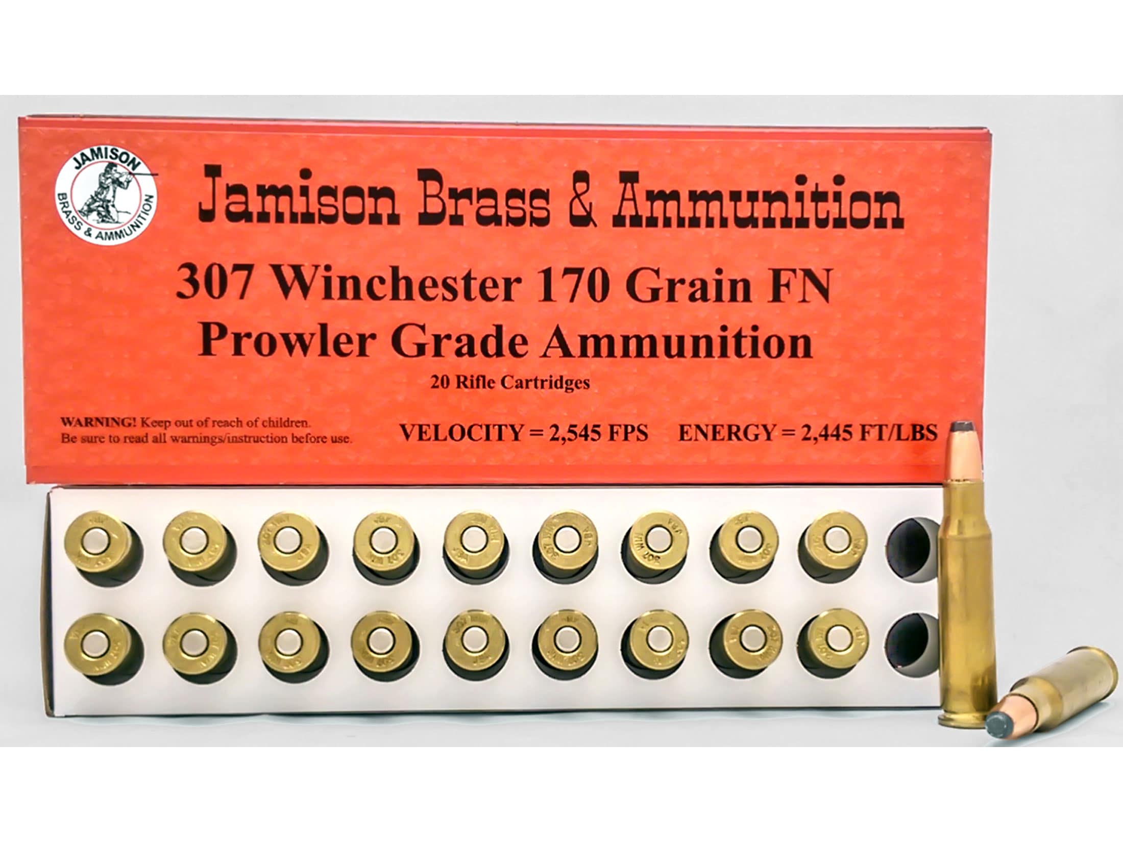 Jamison Brass & Ammo 307 Winchester Ammo 170 Grain Jacketed Flat Nose