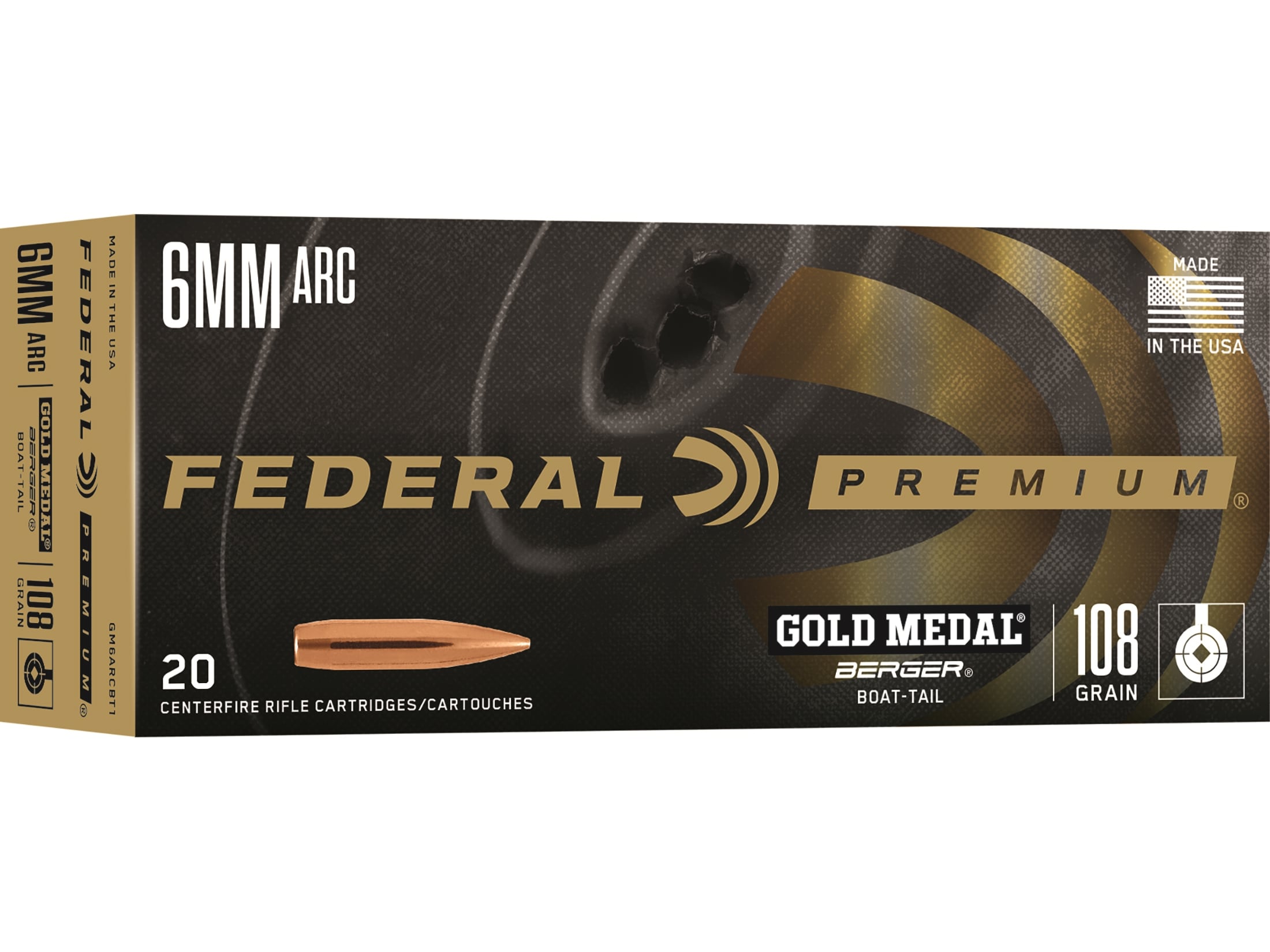 Federal Premium Gold Medal 6mm ARC Ammo 108 Grain Berger Target