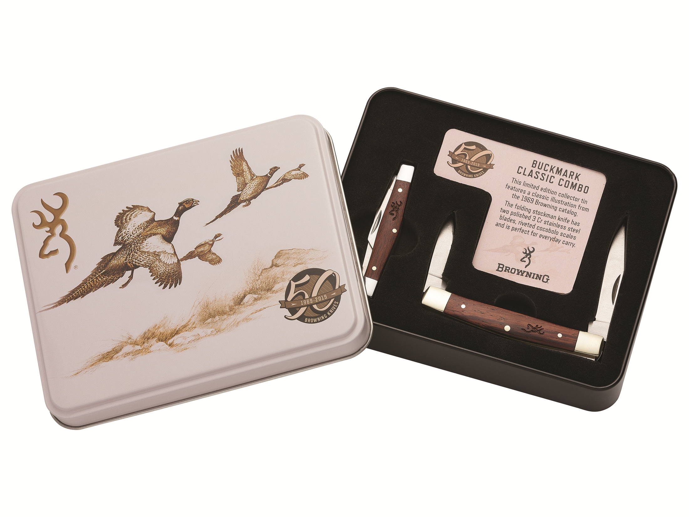 Browning Buckmark Classic Folding Knife Combo 50th Anniversay Gift Tin