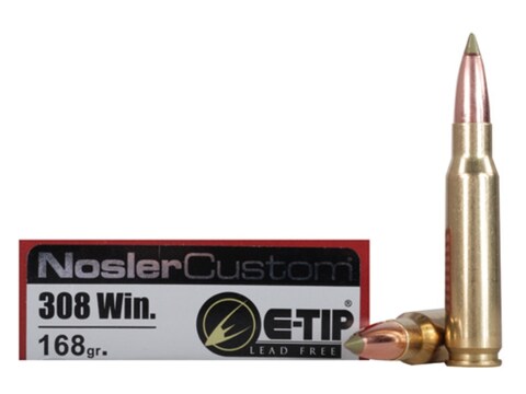 Nosler Trophy Grade Ammo 308 Winchester 168 Grain E-Tip Lead-Free Box