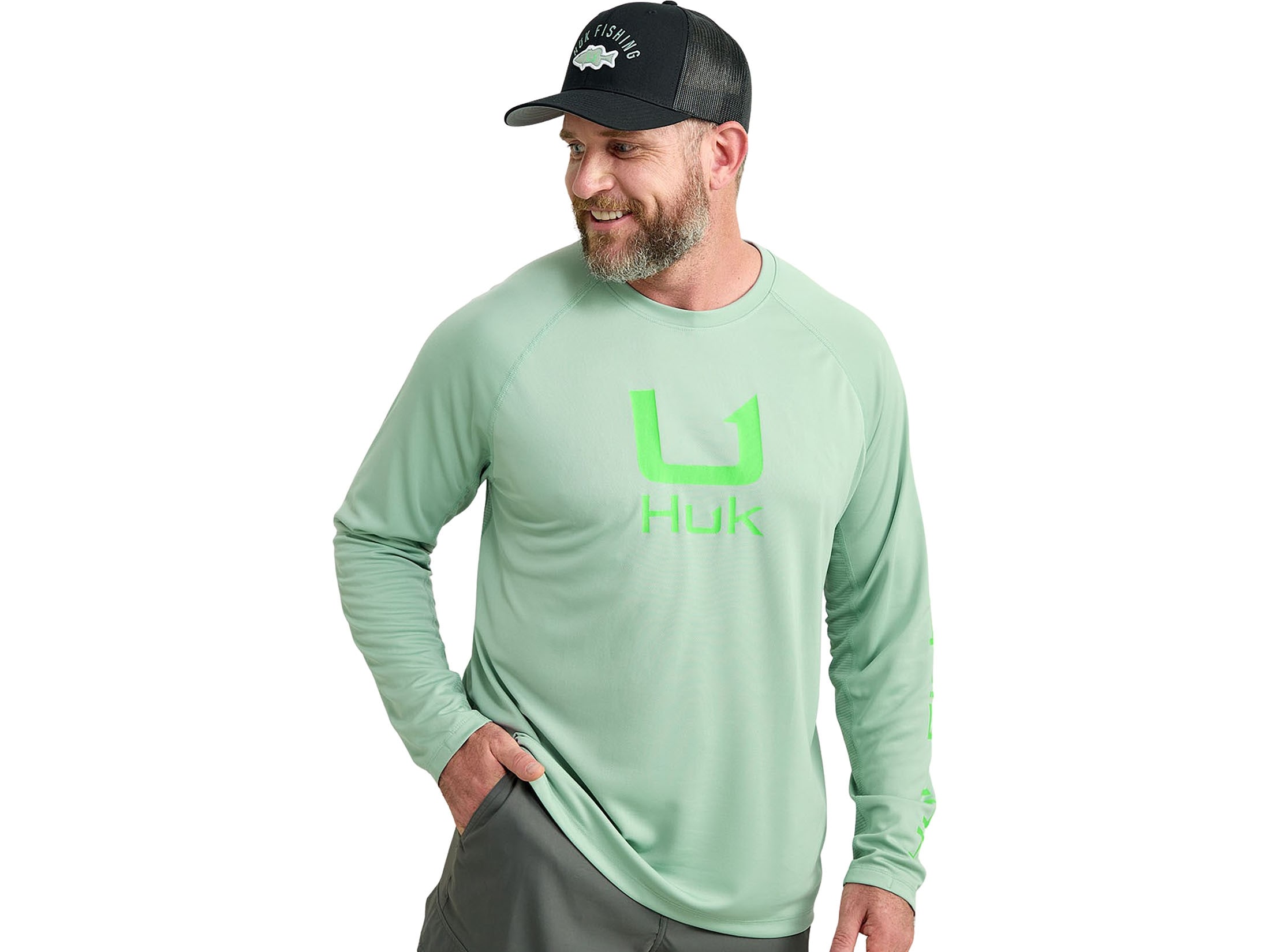 Huk Men's Icon Crew Shirt Fog Green Medium