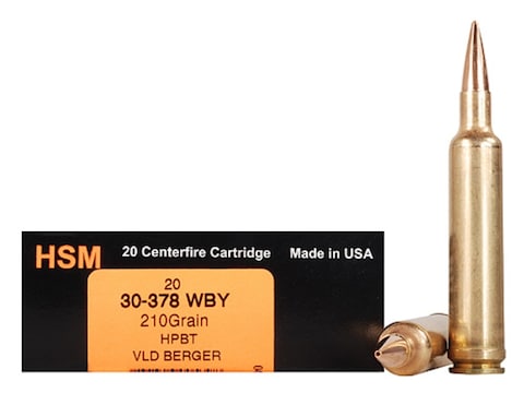 HSM Trophy Gold Ammo 30-378 Weatherby Mag 210 Grain Berger Hunting VLD