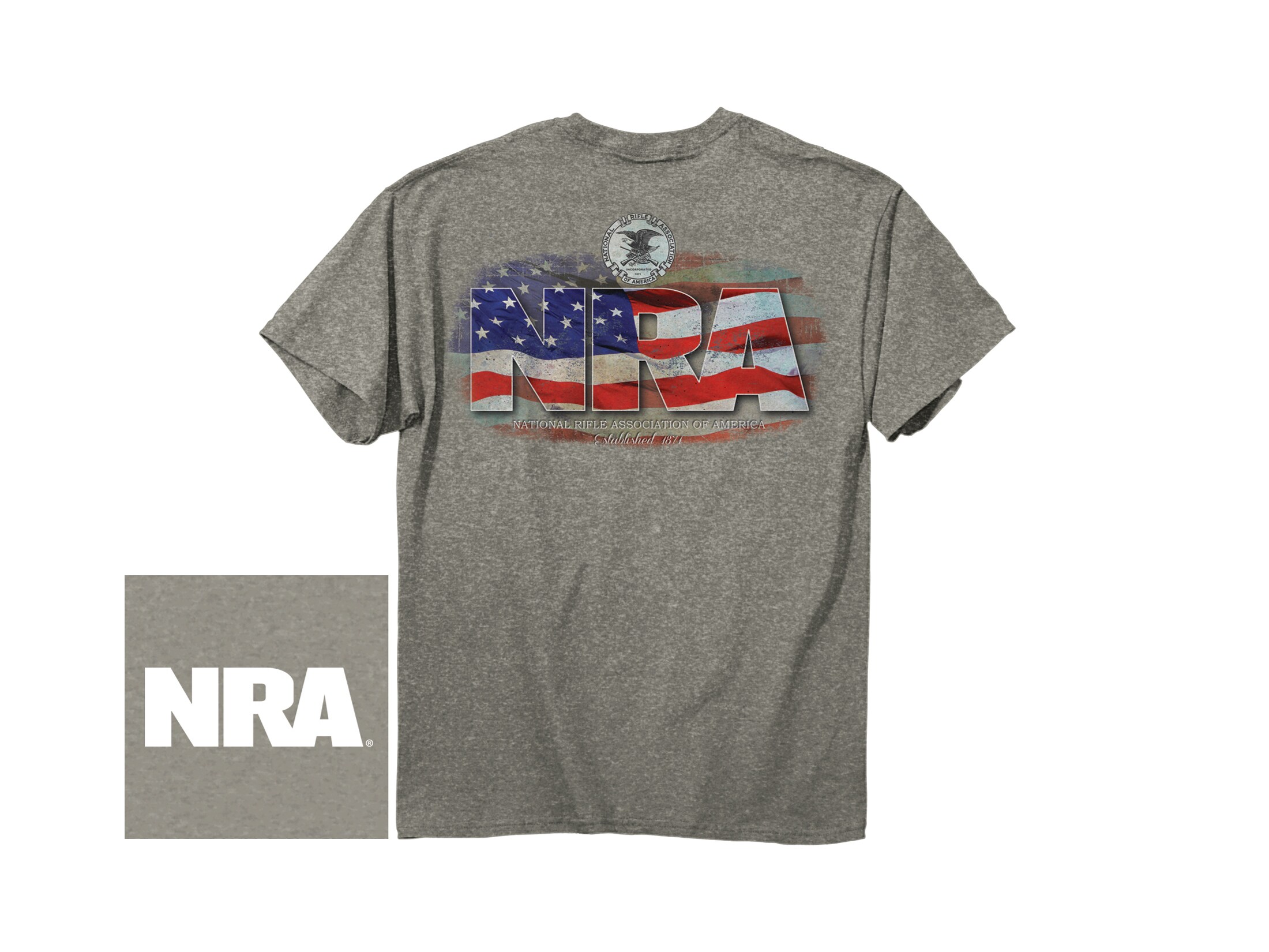 NRA Men's Flag Logo Short Sleeve T-Shirt Cotton Heather Gray Medium