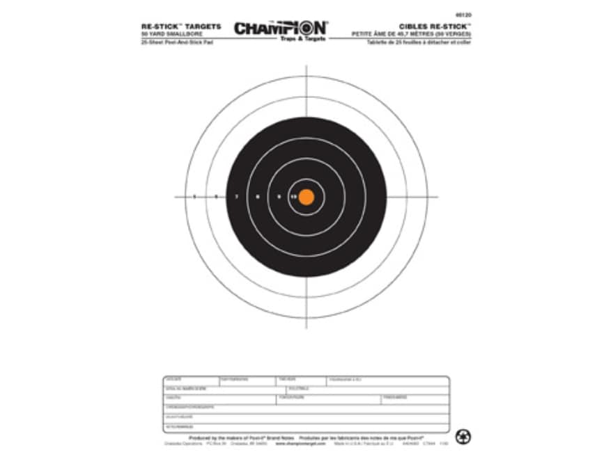 Champion Re-Stick 50 Yard Smallbore Self-Adhesive Targets 8.5 x 11