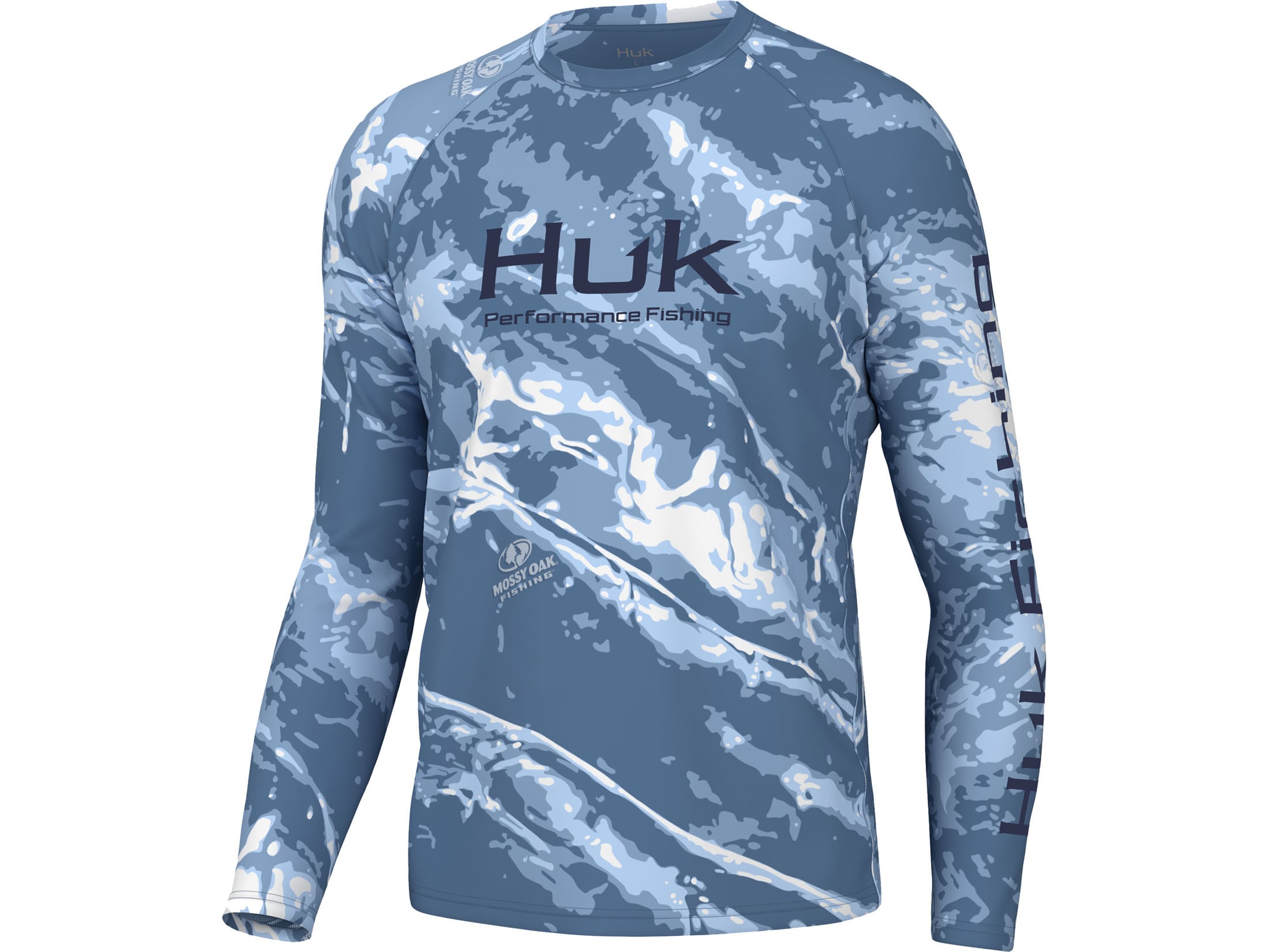 Huk Men's Mossy Oak Pursuit Crew Long Sleeve Crew Neck T Shirt Mossy