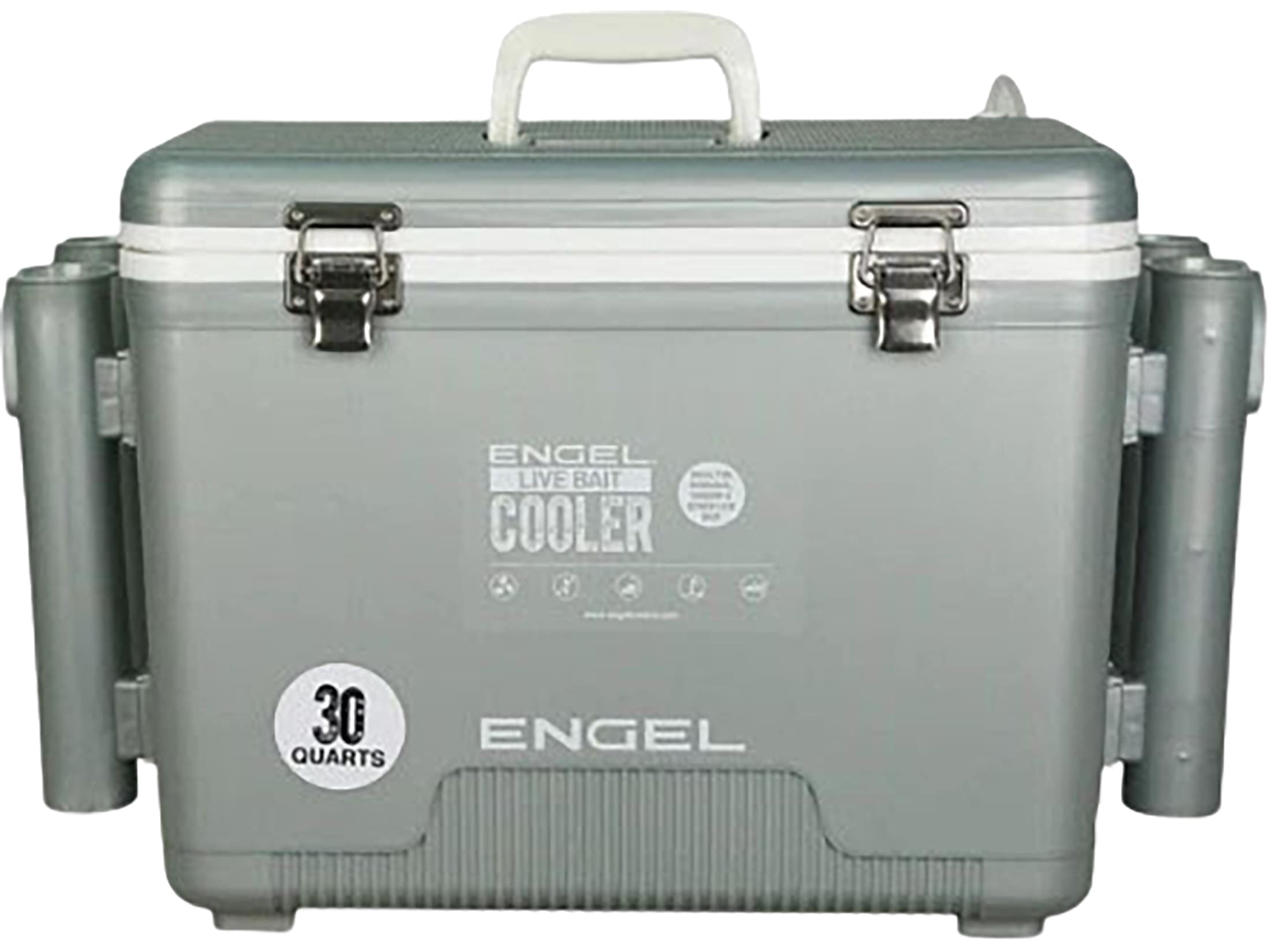 Engel 30 Quart Live Bait Pro Cooler Silver Rod Holders AP4 XL