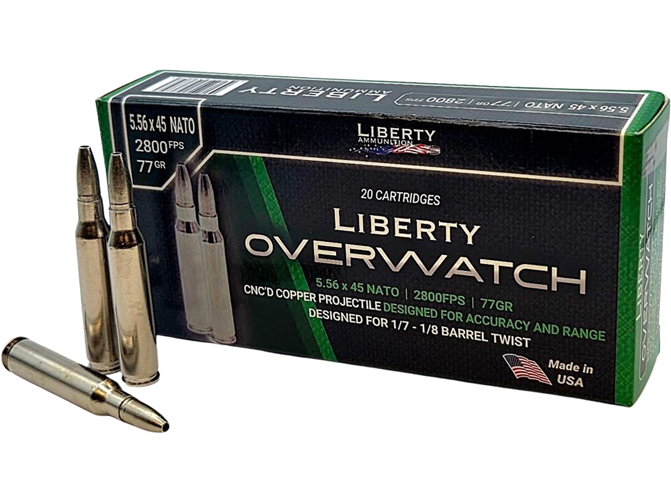 Liberty Ammo OverWatch 5.56x45mm NATO Ammo 77 Grain Solid Hollow Point