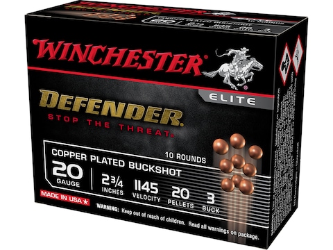 Winchester Defender Ammo 20 Ga 2-3/4 #3 Plated Buckshot 20 Pellets