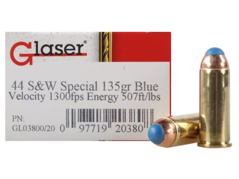 Glaser Blue Safety Slug Ammo 44 Special 135 Grain Safety Slug Package