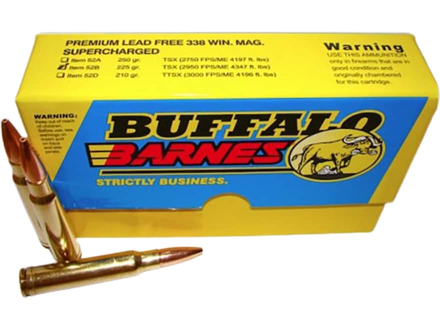 Buffalo Bore Supercharged 338 Winchester Mag Ammo 225 Grain Barnes TSX