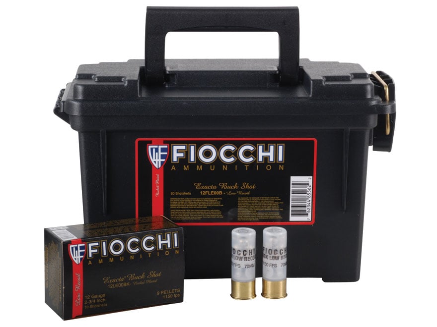 Fiocchi Low Recoil 12 Ga Ammo 2-3/4 #00 Buckshot 9 Pellets Ammo Can of
