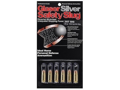 Glaser Silver Safety Slug Ammo 357 Sig 80 Grain Safety Slug Package of