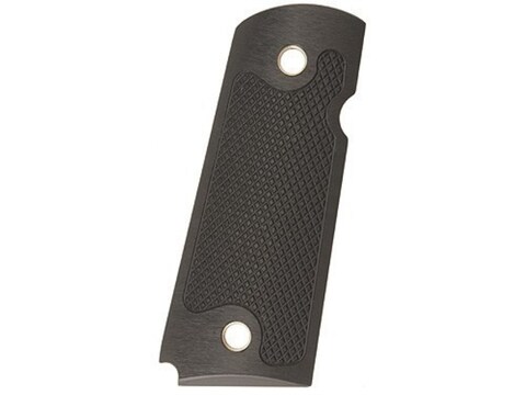 AlumaGrips Slim Line Grips 1911 Officer Checkered Aluminum Olive Gray