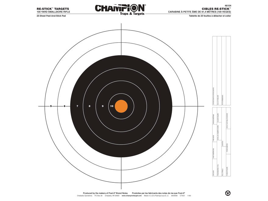 Champion Re-Stick 100 Yard Small Bore Self-Adhesive Targets 16 x 16