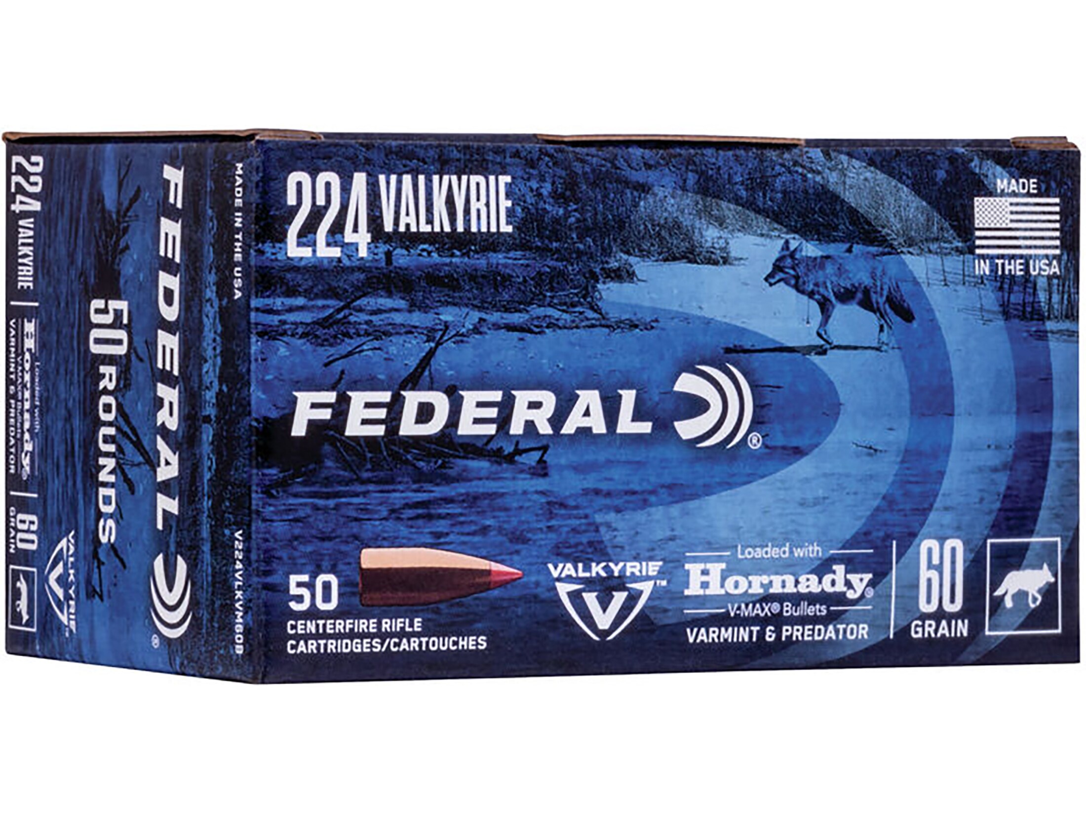 Federal Varmint Ammo 224 Valkyrie 60 Grain Hornady V-MAX Box of 20