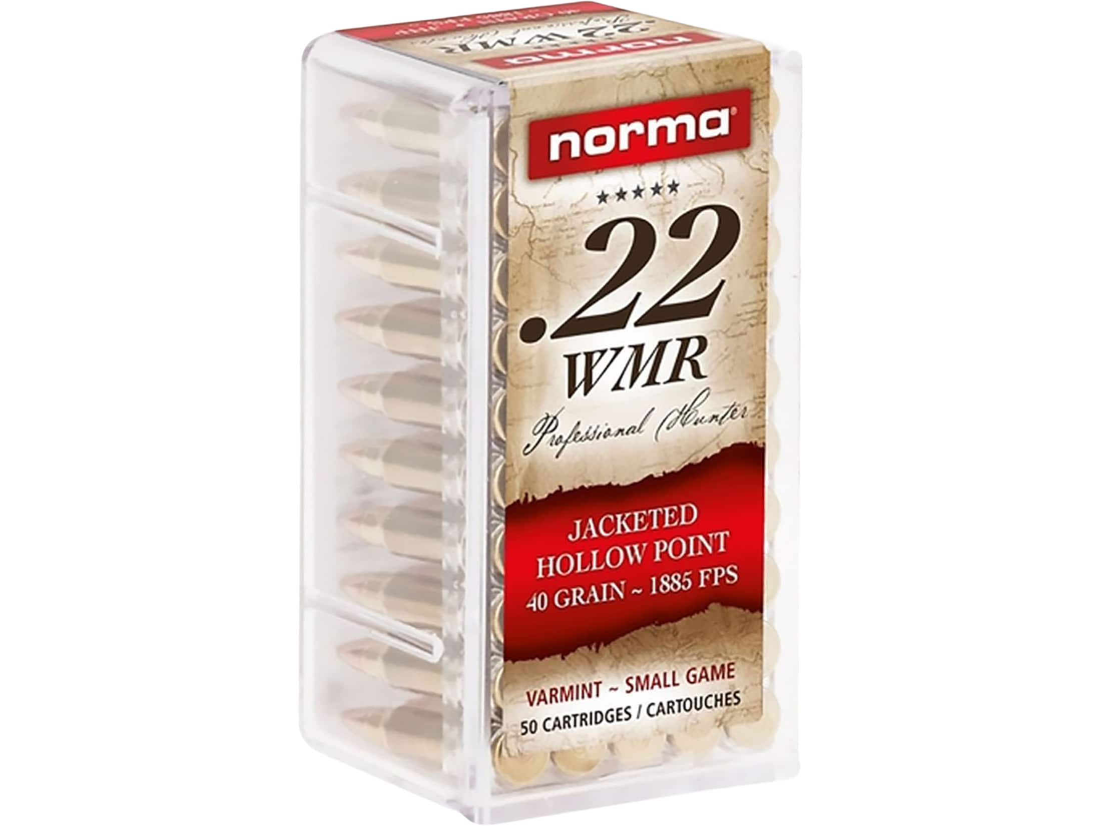 Norma 22 Winchester Mag Rimfire (WMR) Ammo 40 Grain Jacketed Hollow