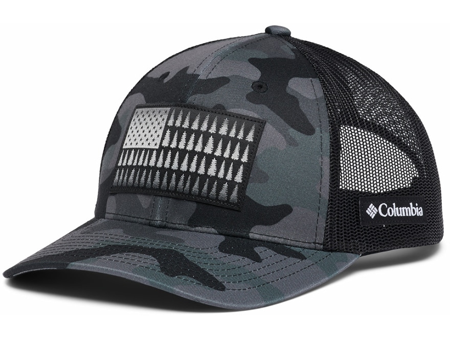 Columbia Tree Flag Mesh Snap Back Hat Black Trad Camo One Size Fits