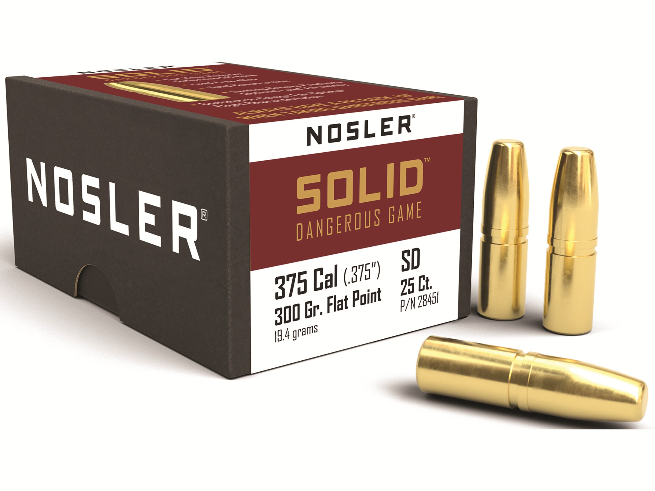 Nosler Solid 375 Cal (375 Diameter) Bullets 300 Grain Flat Nose