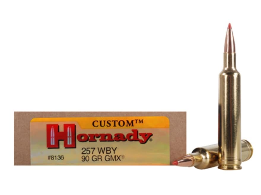 Hornady Custom 257 Weatherby Mag Ammo 90 Grain Hornady GMX Polymer Tip