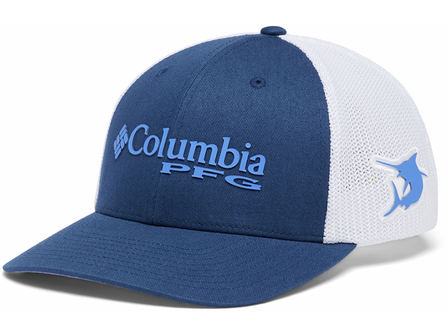 Columbia PFG Logo Mesh Ball Cap White/Riptide Large/XL
